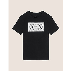 A|X ARMANI EXCHANGE mens Crew Neck Logo Tee T Shirt, Grid Logo Black, Large US