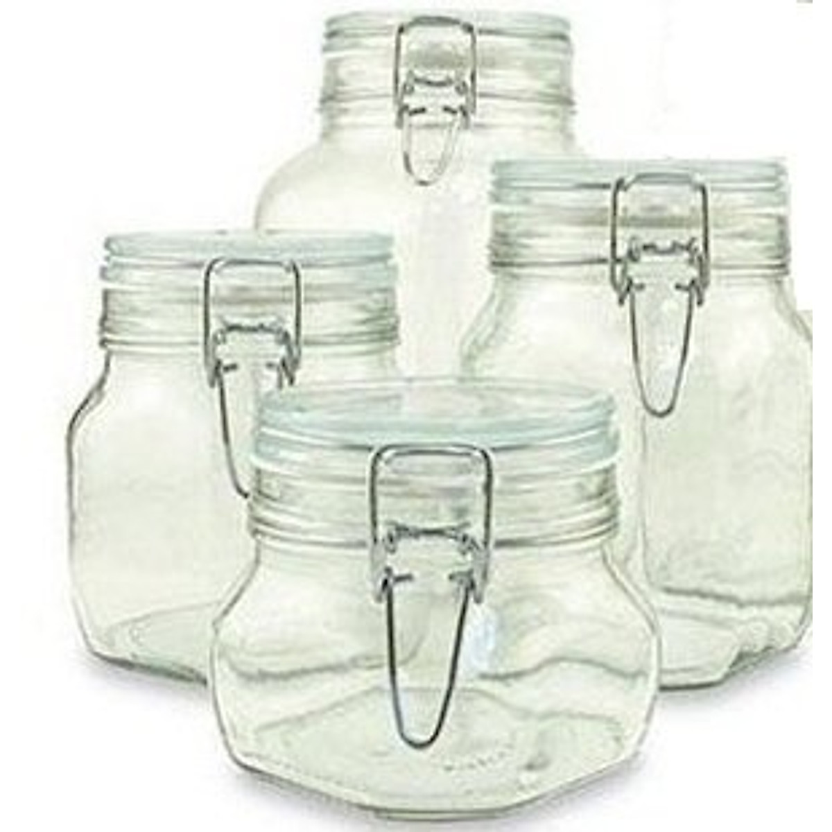 Set of 4 (Four) Bormioli Rocco Fido Glass Canning Jars - 4 Piece - .5, .75, 1 and 1.5 Liters