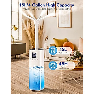 Honovos Humidifiers for Bedroom, 15L Wholehouse Humidifier for 2000 sq. ft, 600ml/h Cool Mist Humidifier for Large Room With Essential Oil Tray, Top Fill Floor Humidifier for Baby Yoga Plants