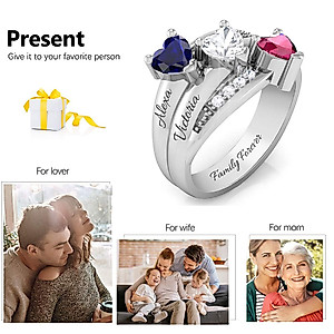 Personalized Mothers Rings with 3 Simulated Birthstones Engraved 3 Names Promise Rings for Her Family Jewelry for Women Mother Nana (6)