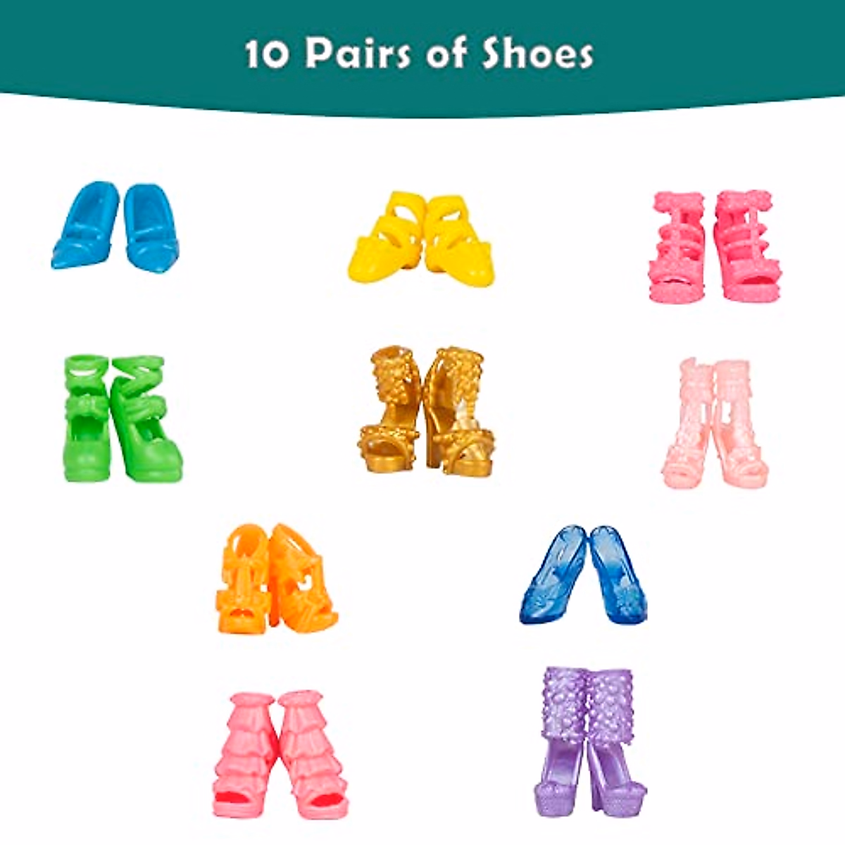 Doll Clothes and Accessories 2023 - 20 Fashion Cute in Set for Dolls, 10 Sets Fashion Outfit Include 5 Dresses, 5 Top 5 Pants and 10 Different Stylish Shoes