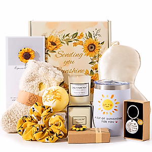 Sunflower Gifts for Women,Sending Sunshine Get Well Soon Gifts Basket Care Package Unique Birthday Gifts Box Thinking of You Gift for Her Relaxing Spa Bath Gift for Women New Mom Sister Best friend