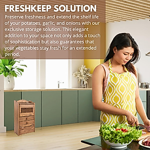 POGABOX Potato Onion & Garlic Storage Box - Vegetable Wooden Bin for Home and Kitchen, Classic Vegetables Organizer Garlic Keeper with Flip Top