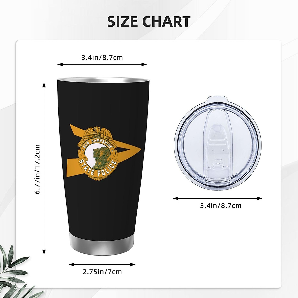 Biaomn New Hampshire State Police Stainless Steel Tumbler Vacuum Insulated Travel Tumbler With Lid Coffee Mug Car Cup For Home Office Outdoor 20oz