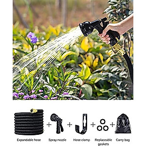 PEISONGFEI Garden Expandable Hose with 8 Function Hose Nozzle, Lightweight Anti-Kink Flexible Garden Hoses, Extra Strength Fabric with Double Latex Core 50 FT, Black