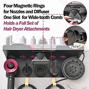 Floatant Wall Mount Holder for Dyson Airwrap Styler Supersonic Hair Dryer, Nail-Free or Perforat Install, Organizer for Storage Attachments, Rack with Hooks for Accessories Nozzles Barrels Brushes