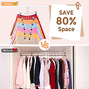 Tonswachic Pants Hangers with Clips - 6 Tiers Skirt Hangers - 3 Pack Pants Hangers Space Saving - Closet Organizer and Storage for Jeans Leggings Shorts (3 Pack with Extra One Purse Hanger Organizer)