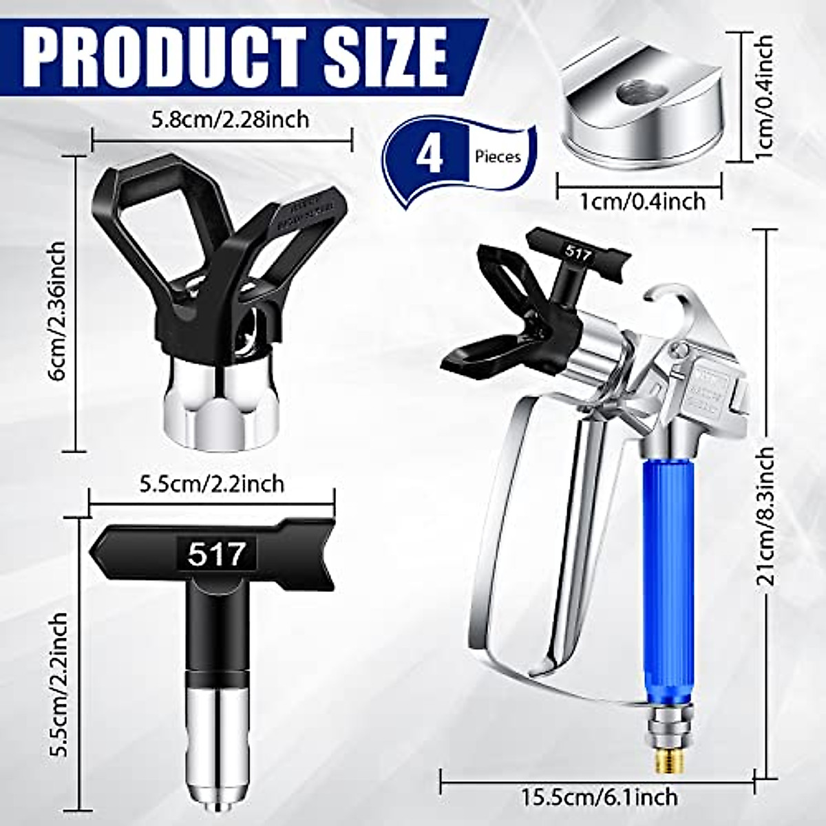 2 Sets 3600PSI Airless Paint Spray Gun High Pressure Airless Paint Sprayer Gun with 517 Tip Swivel Joint for Pump Sprayer Parts Accessories