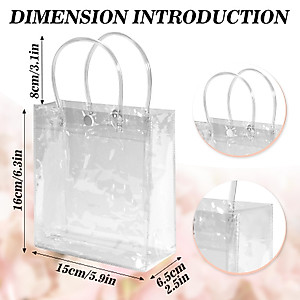 MAQIHAN Clear PVC Gift Bags With Handles 10 PCS PVC Party Favor Bags Transparent Party Favour Plastic Gift Bags 5.9X6.3 Inches Clear Mini Tote Goodie Bag Bulk PVC Plastic Bags With Handles For Gifts