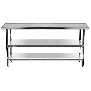 AmGood Stainless Steel Table with 2 Shelves + Optional Casters | Choose from 43 Sizes | NSF Metal Work Table for Kitchen Prep Utility | Commercial and Residential Applications