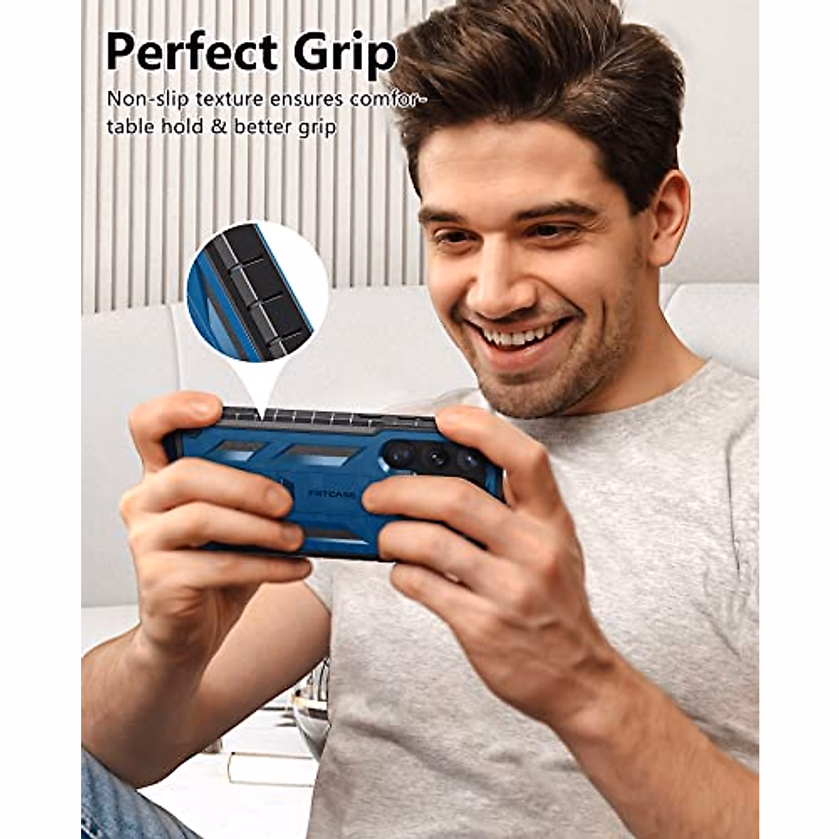 FNTCASE for Samsung Galaxy S23-Ultra Case: Military Grade Drop Proof Protection Mobile Cover with Kickstand | Matte Textured Rugged Shockproof TPU | Protective Sturdy Phone Case - Blue