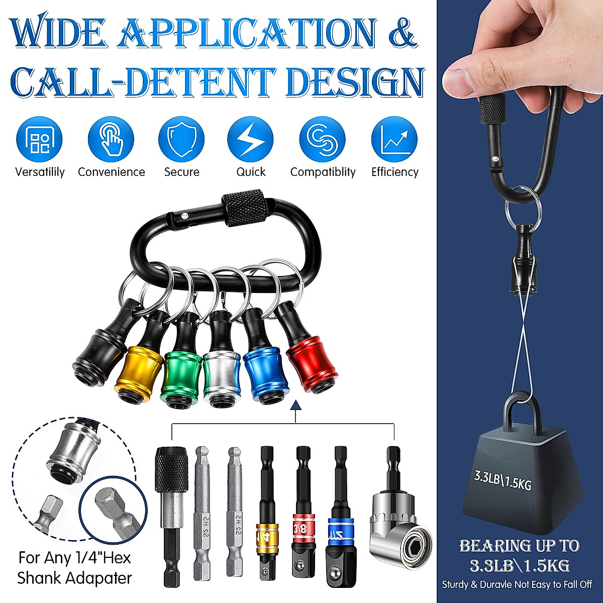 Threlaco 18 Pcs Bit Holder Keychains 3 Pcs 1/4 3/8 1/2" Socket Portable Hex Shank Screwdriver Bar Impact Bit Holder 105° Angle Attachment Adapter Drill Screw Adapter for Tool(Classic Color)