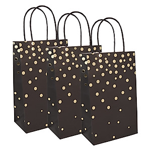 ECOHOLA Black and Gold Foil Paper Gift Bags with Black Handles, 25 Pieces Metallic Gold Foil Polka Dot for Presents, Retails, Christmas or New Year Party Favors, 9"x5.5"x3.2
