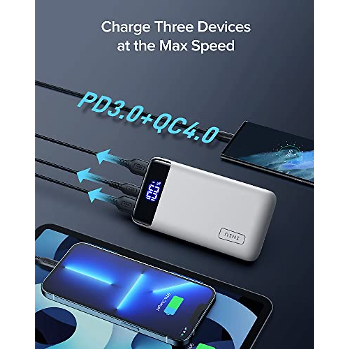 INIU Portable Charger, 22.5W PD3.0 QC4.0 Fast Charging LED Display 20000mAh Power Bank, Tri-Outputs Battery Pack Compatible with iPhone 15 14 13 12 Pro Samsung S22 Google iPad Tablet etc[2023 Version]
