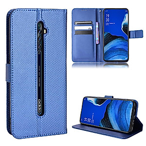 Phone Case for Oppo Reno2 F, Leather Wallet Case for Oppo Reno2 F Non-Slip PU Leather Cover, Flip Folio Book Phone Cover for Oppo Reno2 F Case Blue