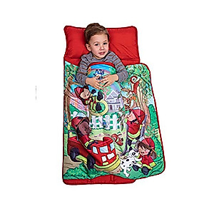 Baby Titi - Toddler Nap Mat with Removable Pillow, Carrying Handle and Strap Closure, Rollup Design, Soft Microfiber for Preschool, Daycare, Travel Sleeping Bag - Ages 2-4 Years (Firefighters)
