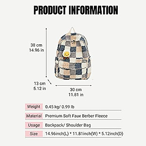 Kaupuar Fashion Fleece Sherpa Multicolor Kawaii Backpack Fluffy Backpack Fuzzy School Bag Teen Girls Plush Backpack (Blue)