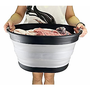 SAMMART 23L (6 Gallons) Set of 2 Collapsible Plastic Laundry Basket - Oval Tub - Foldable Storage Container/Organizer - Portable Washing Tub - Space Saving Laundry Hamper (Alloy Grey/Crystal Blue)