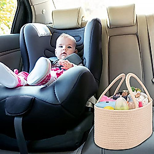 COMSE Baby Diaper Caddy Organizer, Rope Diaper Basket, Baby Car Organizer, Diaper Change Organizer, Portable Tote Bag with Divider, Baby Shower Gifts Newborn Essentials Registry Must Have, Beige