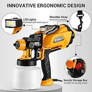 DEKOPRO Paint Sprayer, Powerful HVLP Electric Spray Gun with 1200ml Container, 3 Copper Nozzles & 3 Spray Patterns for Fence, Furniture, Walls, Cabinets, Car, Garden