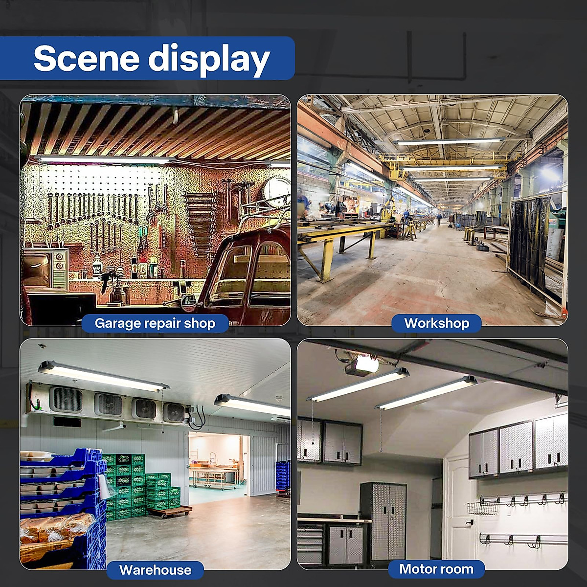 ENATECLITE Linkable 4Foot Hanging Mount Work Lights, LED Garage Lights, Plug-in High Visibility Workshop Led Lights, Hanging Garage Ceiling Lights 4000K Daylight, 4500LM, Pull Chain for Basement