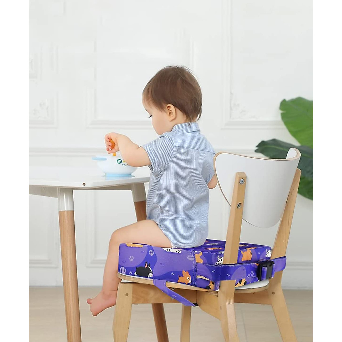 Toddler Booster Seat for Dining Table, KIDUN Portable Dining Chair Heightening Cushion, Washable Adjustable Booster Chair Increasing Cushion for Kids with Safety Buckles and Non-Slip. (Purple)
