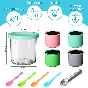 For Ninja Creami Pints and Lids-4 Pack, 16oz Cups Compatible with Ninja Ice Cream Maker NC301 NC300 NC299AMZ NC290 Series, Replacements for Ninja Creami Containers with Insulated Sleeves(Solid)