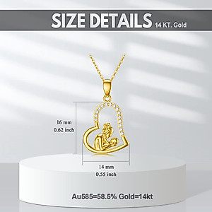 Ayafee 14K Solid Gold Mother Daughter Necklace, Heart Pendant Necklace Mothers Day Gifts for Grandmother Mom Wife