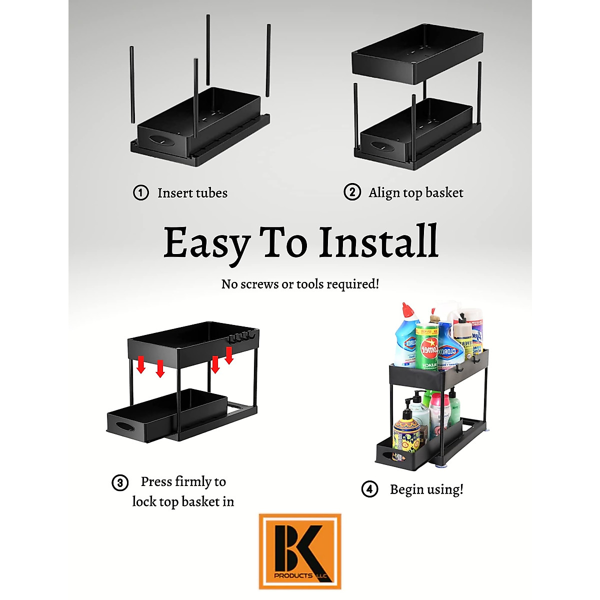 Under Sink Organizer and Storage, Under Sink Storage for Bathroom and Kitchen, Bathroom Cabinet Organizer, Sink Organizers with Hooks, 2 Tier Under Sink Organizer with Sliding Storage Drawer