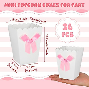 JarThenaAMCS 36Pcs Mini Popcorn Boxes White Popcorn Buckets with Pink Bow Paper Candy Favor Boxes Popcorn Treat Boxes for Movie Night Party Supplies, 4.2 x 3 x 2.2 Inch