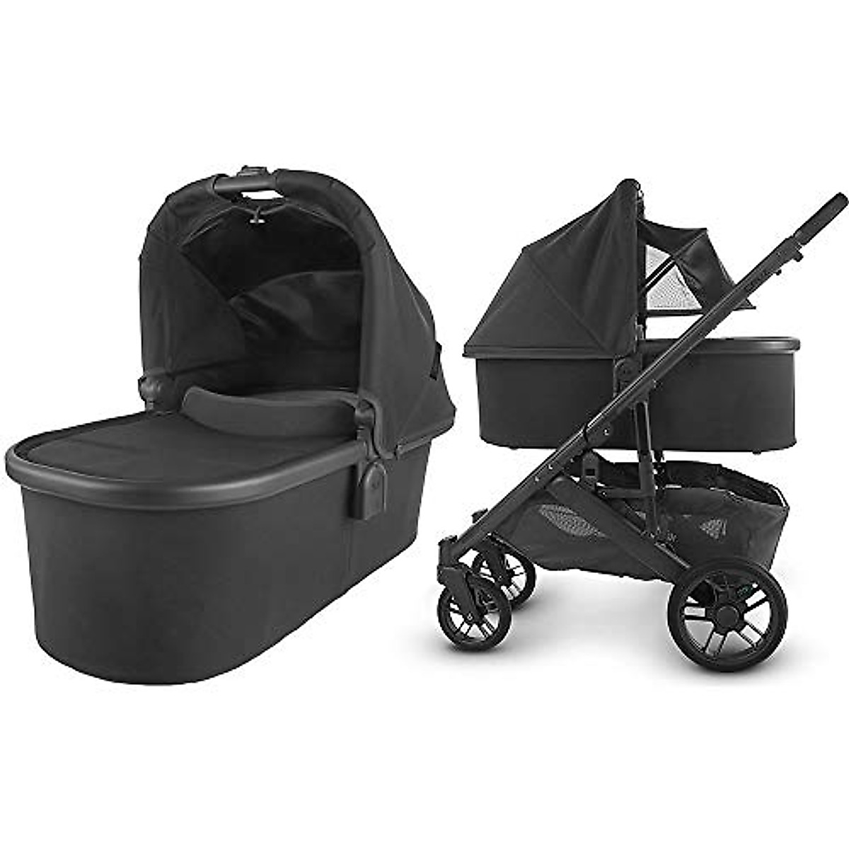 UPPAbaby Cruz V2 Stroller - Jake (Black/Carbon/Black Leather) + Bassinet - Jake (Black/Carbon)