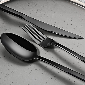 40-Piece Silverware Flatware Set, Stainless Steel Cutlery Set, Mirror Polished Utensils for 8, Includes Forks Spoons Knives Silverware, Dishwasher Safe (black)