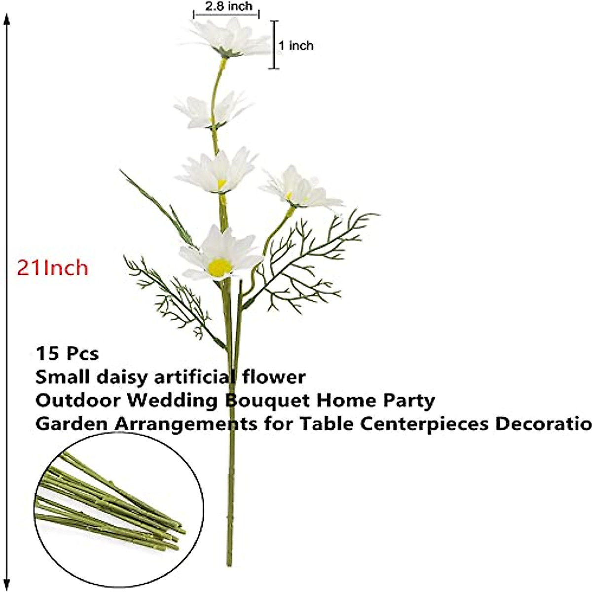 XIYUAN 15 Bundles Artificial Daisy Flowers 21" High Small Daisy Artificial Flower Outdoor Silk Flowers Fake Wildflowers Faux Greenery Shrubs Plants with - for Wedding Decoration Home Decoration