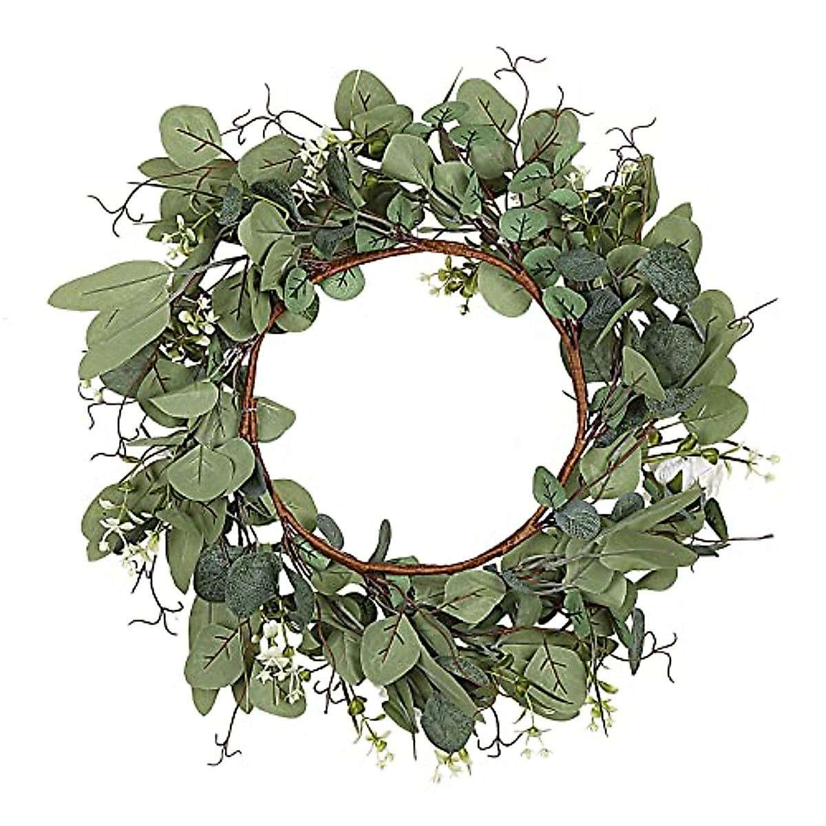 Adeeing Artificial Eucalyptus Wreath for Front Door 20 Inch Green Leaves Welcome Wreath with Wood Sign Rose Flower Farmhouse Wreath for Window Wall Party Home Decoration