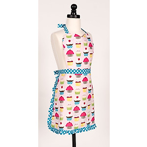 KAF Home Adult's Hostess Extra Long Ties – Adjustable Bib Cupcake Apron-Machine Wash-Used in Kitchen, Gardening, Multicolor