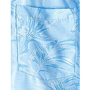 VATPAVE Mens Hawaiian Floral Jacquard Shirt - Casual Button Down Short Sleeve Summer Shirt With Pocket - X-Large Light Blue Silk