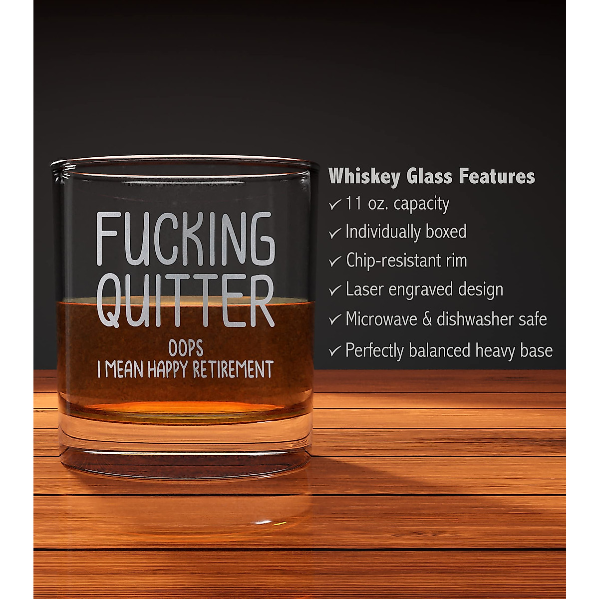 Promotion & Beyond Quitter Oops I Mean Happy Retirement Birthday Funny Gift For Friend Dad Uncle Grandpa From Daughter Son Wife - Father's Day Christmas Anniversary Party Favor Whiskey Glass