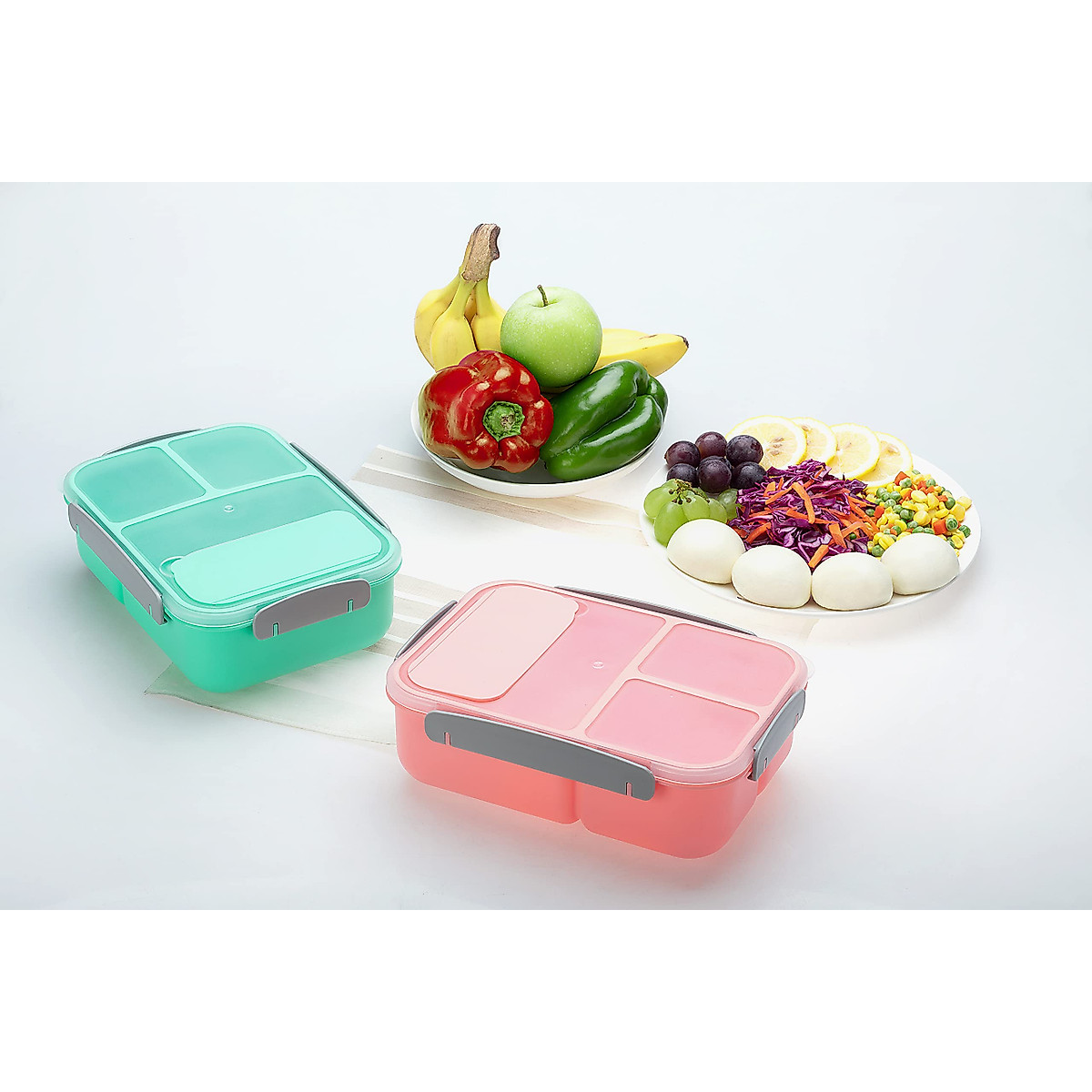 freehour Food Storage Meal Prep Container Box With Lid, 2000ML Large Bento Box For Adults, Leakproof 3 Compartment Bento Lunch Box (Blue)