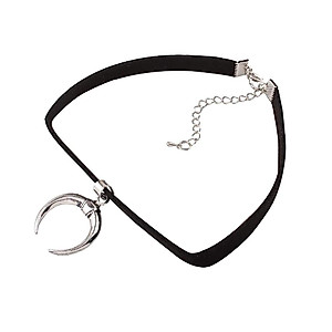 Kercisbeauty Black Wrap Velvet Choker Women Necklace with Silver Crescent Moon Girls Everyday Jewelry Party Festival Choker