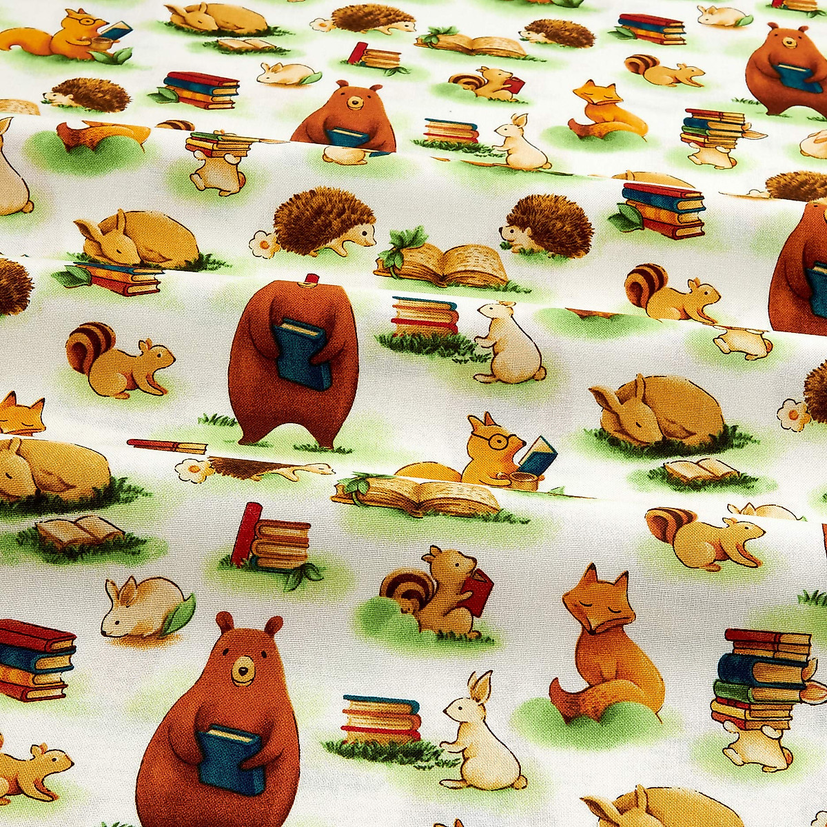 Paintbrush Studios Forest Fables Animals & Books White, Quilting Fabric by the Yard