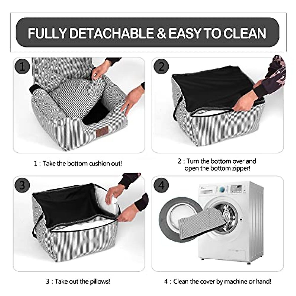 FAREYY Dog Car Seat for Small Dogs, Pet Booster Seat Fully Detachable Washable Dog Seat for Car Travel Dog Bed with Storage Pockets and Clip-On Safety Leash