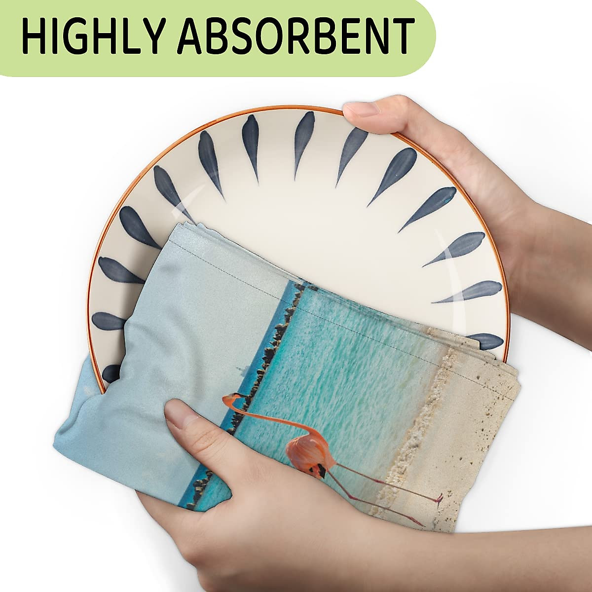 Flamingo Beach Kitchen Towels and Dishcloths Set of 4-17.7" x 28.3" Absorbent Dish Towels with Hanging Loop Hand Towel for Farmhouse Bar Towels & Tea Towels