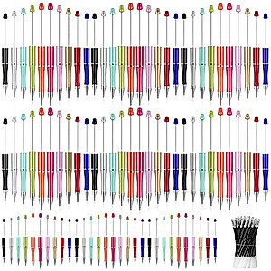Plastic Beadable Pen Bead Ballpoint Pen Assorted Bead Pen Shaft Black Ink Rollerball Pen with Extra Refills for Teens Students School Office Supplies, 10 Colors(90 Pieces)