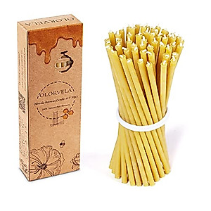 olorvela Beeswax Taper Candles Candlesticks Bulk - Skinny Taper Candles, Thin Beeswax Candles Tall Birthday Candles for Cake, 50pcs 6.3" for Hanukkah, Home Decor, (Yellow)