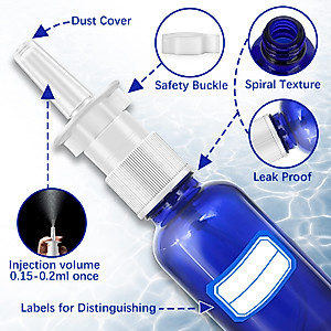 Cupohus Nasal Spray Bottle, 3 Pcs 30ML/1oz Cobalt Blue Glass Refillable Fine Mist Sprayers Atomizers, Travel Sized, Empty Nasal Sprayer with Funnels and Labels