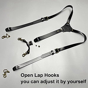 MUNION Genuine Leather Suspenders for Men Heavy Duty Y Design Adjustable with 4 Snap Hooks Vintage Mens Suspenders Braces Big and Tall Wedding & Party Essentials, Black, Black Suspenders for Men