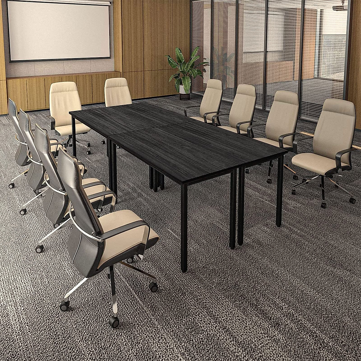 Bonzy Home Conference Tables 8ft Office Computer Desk for Meeting Room Study Writing Printer Podcast Table Save Space Design for 10 People Modern Black 4PCS (94.4"x47.2"x29.5", Black)
