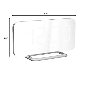 Slim LED Digital Alarm Clock, Mirror Surface for Makeup, with Diming, Large Display, Easy Setting, USB Ports, Modern Decor for Bedroom, Desk, Christmas, Birthday Gift for Women, Daughter, Girl, White