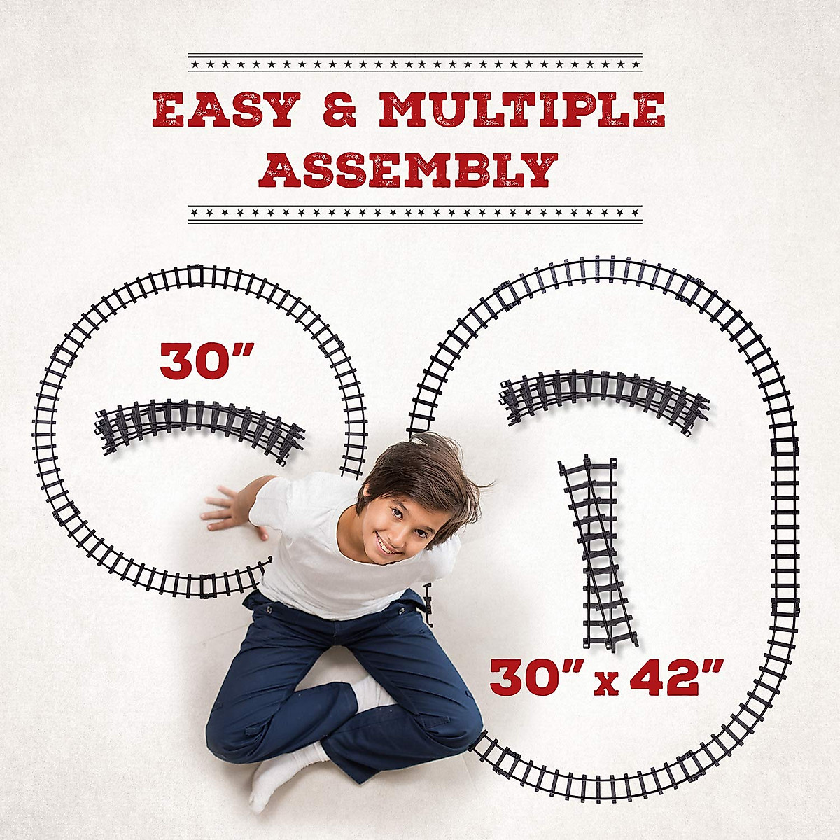 Kids Train Set - Electric Train Set for Boys 3-5 w/Lights & Sound, Train Toy Railway Kits Gift Toy w/Steam Locomotive Engine, 4 Horses & Tracks, for 4-7