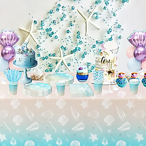 HIPVVILD Seashell Beach Party Supplies, Beach Seashell Theme Table Decorations, Shell Plate, Napkin, Tablecloth, Fork, Ocean Sea Shell Party Tableware For Birthday Baby Shower Wedding Party | Serve 24